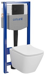 Cersanit City, System50 PNEU podomítkový rám + závěsná wc mísa City Square CleanOn + černé tlačítko Circle, S701-777