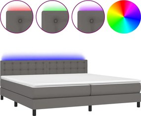 Box spring postel s matrací a LED šedá 200x200 cm umělá kůže 3134247