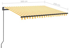 Ručně zatahovací markýza s LED světlem 3 x 2,5 m žlutobílá