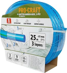 Procraft PR-3KGH2525 - modrá zahradní hadice, 3 vrstvy, 1", 25 m