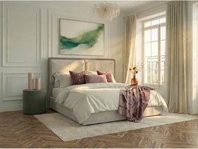 Béžová/taupe čalouněná dvoulůžková postel s úložným prostorem s roštem 180x200 cm Mara – Bobochic Paris
