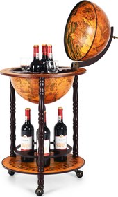 Costway Stojan na víno Rolling Globe Bar na kolečkách na víno, hnědý