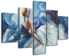 Gario Ručně malovaný obraz Modrá dáma během tance - 5 dílný Rozměry: 100 x 70 cm