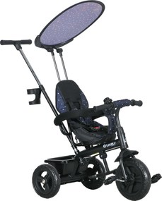 HOMCOM 6-in-1 Dětský Tříkolka s Ovládací Rukojetí od 9 Měsíců do 25 kg, Dětská Tříkolka s Odnímatelnou Sluneční Clonou, Bezpečnostním Pásem, Držákem n
