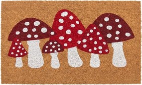 Hnědá kokosová rohožka s muchomůrkami Mushrooms - 75*45*1 cm