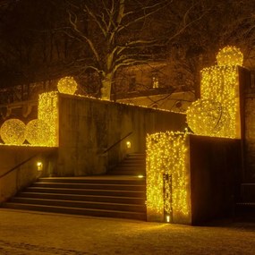 Easy Fix LED světelný závěs venkovní, 100 × 150 cm, teple bílá, 150 diod, bílý kabel, IP67, prodlužovací