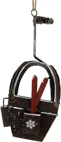 Vánoční ozdoba retro kabinka lanovky s lyžemi - 7*7*17 cm