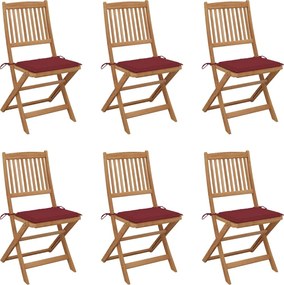 vidaXL Skládací zahradní židle s poduškami 6 ks masivní akácie [3075006] Barva: vínová červená