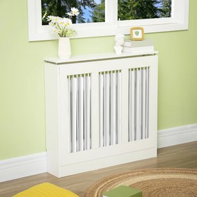 HOMCOM Bílý Kryt Radiátoru 90x18x84 cm MDF Moderní Design Vertikální Regál na Radiátor do Obývacího Pokoje a Ložnice