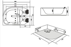 Terra Hydromasážní vířivá vana Carmen 631RH 180x120 s ohřevem vody, pravá