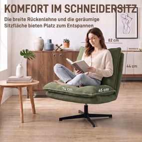 HOMCOM Lounge křeslo s podnožkou, otočné o 360°, potah z kordury, nastavitelná opěrka nohou, zelené