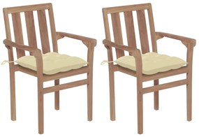 Zahradní židle 2 ks krémově bílé podušky masivní teakové dřevo