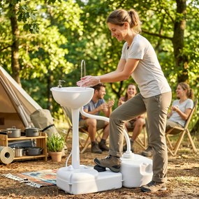 Outsunny Kempingové umyvadlo 17L Ruční umyvadlo se sběračem odpadní vody Dřez s dávkovačem HDPE šedý 83x50x103 cm pro venkovní použití |