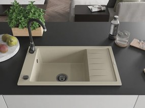 Mexen Elias, granitový dřez granitový 795x480x200 mm, 1-komorový, béžová s černým sifonem, 6511791005-69-B