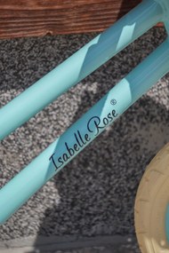 Dětské odrážedlo balanční kolo v pastelově modré barvě s košíkem (ISABELLE ROSE)