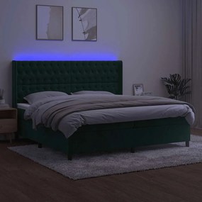 Box spring postel s matrací a LED tmavě zelená 200x200 cm samet 3139766