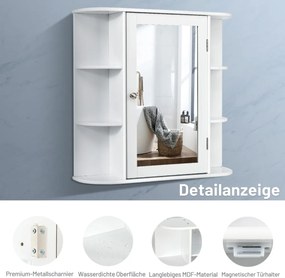 Costway Koupelnová skříňka se zrcadlem 4 přihrádky a 6 otevřených polic