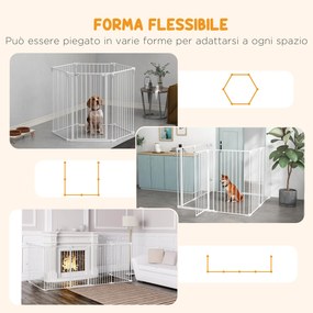 Sklápěcí psí brána PawHut pro střední a velké psy s dvojitým zámkem, modulární kovová a plastová bezpečnostní brána, 123x102x100 cm, Bílá