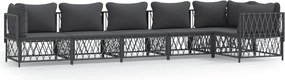 6dílná zahradní sedací souprava s poduškami antracitová ocel 3186877