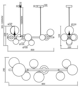 Lustr na lanku MILA 10xG9/9W/230V černá/šedá
