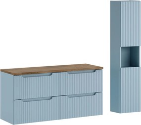 Modrý koupelnový nábytek: umyvadlová skříňka 120 cm s deskou a vysoký sloupek Nova Denim (set-nod b nat casella 120cm s hc)
