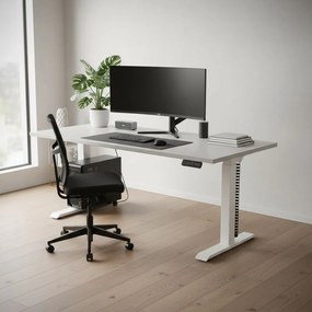 Výškově nastavitelný stůl OfficeTech C, 180 x 80 cm, bílá podnož, světle šedá