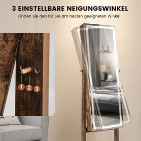 Costway Šperkovnice se zrcadlem a 3-barevným LED osvětlením zrcadlová skříňka