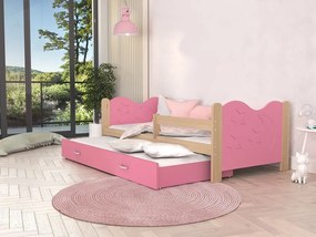 Dětská postel Denis s přistýlkou - přírodní/růžová