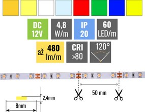 LED Solution LED pásek 4,8W/m 12V bez krytí IP20 Barva světla: Modrá 07103