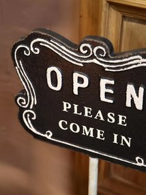 Černo-béžová antik litinová cedule Open/ Closed na noze – 25*15*70 cm