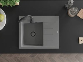 Mexen Ben, 1-komorový granitový dřez 600x500x190 mm, levý + černý sifon, šedá, 6522605000-71-B
