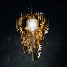 Slamp Aria M gold, závěsný světelný objekt od Zaha Hadid, 3x E27 + 7W LED, délka 90cm