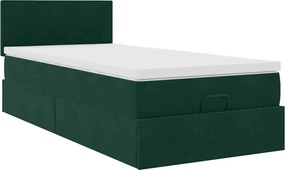Osmanská postel s matrací &amp; LED tmavě zelená 90x200cm samet 3312527