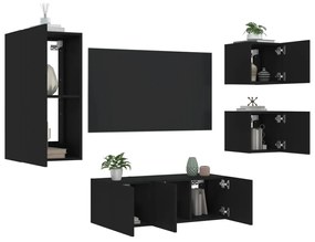 5dílná obývací stěna s LED osvětlením černá kompozitní dřevo