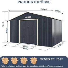 Costway Kovová kůlna na nářadí se 4 větracími otvory a posuvnými dveřmi