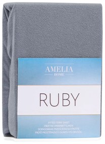 Froté prostěradlo s gumou AmeliaHome Ruby tmavě šedé