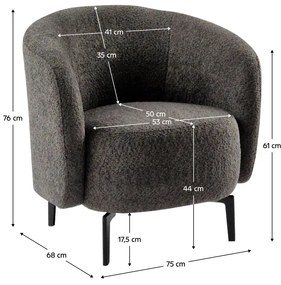 Designové křeslo PRESO látka bouclé šedo-hnědá, nohy kov černý matný lak