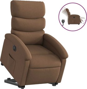 Elektrické zvedací polohovací křeslo hnědé textil 3204006