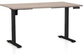 Výškově nastavitelný stůl OfficeTech B, 140 x 80 cm, černá podnož, dub