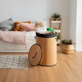 Compactor Bamboo černá / Bambusový koš na prádlo s víkem / kulatý / 75