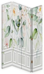 Ozdobný paraván Zelené listy Květiny - 145x170 cm, čtyřdílný, obustranný paraván 360°