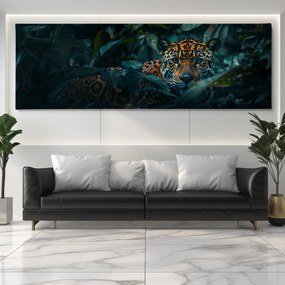 Obraz na plátně - Jaguár skrytý v temné džungli FeelHappy.cz Velikost obrazu: 180 x 60 cm