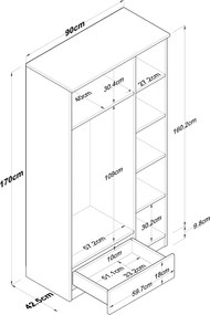 Šatní skříň BA 117 90 cm ořech/bílá