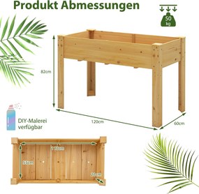 Costway Vyvýšený záhon dřevěný vyvýšený zahradní záhon truhlík s drenážními