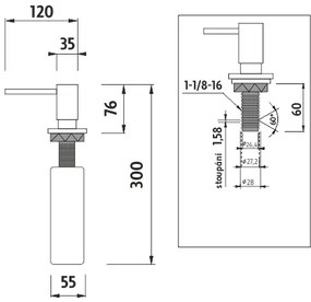 Nimco Dávkovač tekutého mýdla nebo dez. gelu pr. pumpy 35mm UN 4031VH-26