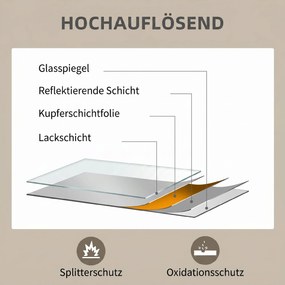 HOMCOM Obdélníkové Zrcadlo se Háčky, Zrcadlo ve Skle a MDF, 60x80 cm, Černé