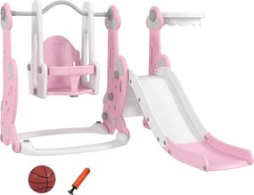AIYAPLAY Dětské skluzavky 4 v 1 Dětské hřiště se sinkou a skluzavkou, lezecká stěna, koš na basketbal, raketové téma pro indoor hru, Růžová a Bílá | A