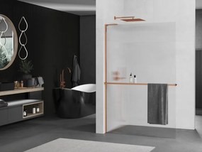 Mexen Kioto+ L, sprchová zástěna Walk-In s poličkou a věšákem 90 x 200 cm, 8mm sklo s žebrovým vzorem, růžové zlato profil, 800-090-123-60-09