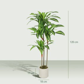 HOMCOM umělá rostlina Dracaena s ohebnými větvemi, bílý květináč (PP + cement) – listy PEVA, dřevěný kmen, 60 × 40 × 120 cm