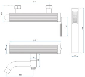 Rea Argon, vanová baterie s ruční sprchovou soupravou, zlatá matná, REA-B7804